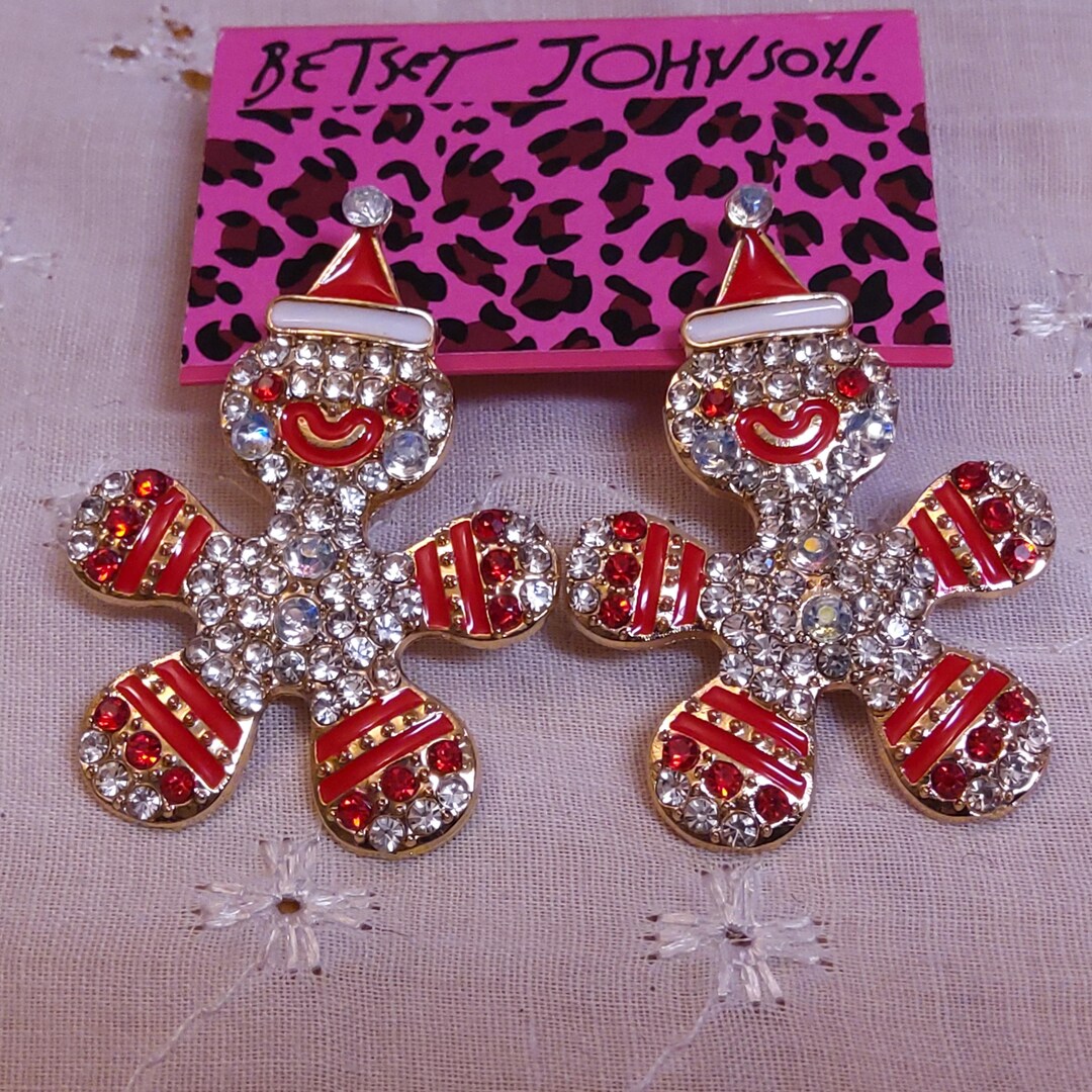 Red and White Bedazzled GINGERBREAD Men Christmas Holiday Pierced ...