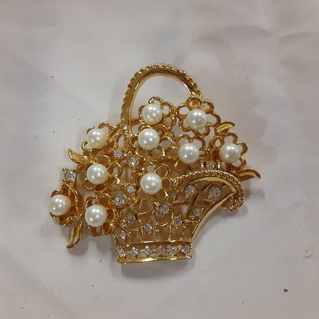 Beautiful Golden Filigree Basket Sprinkled With Pearls and - Etsy