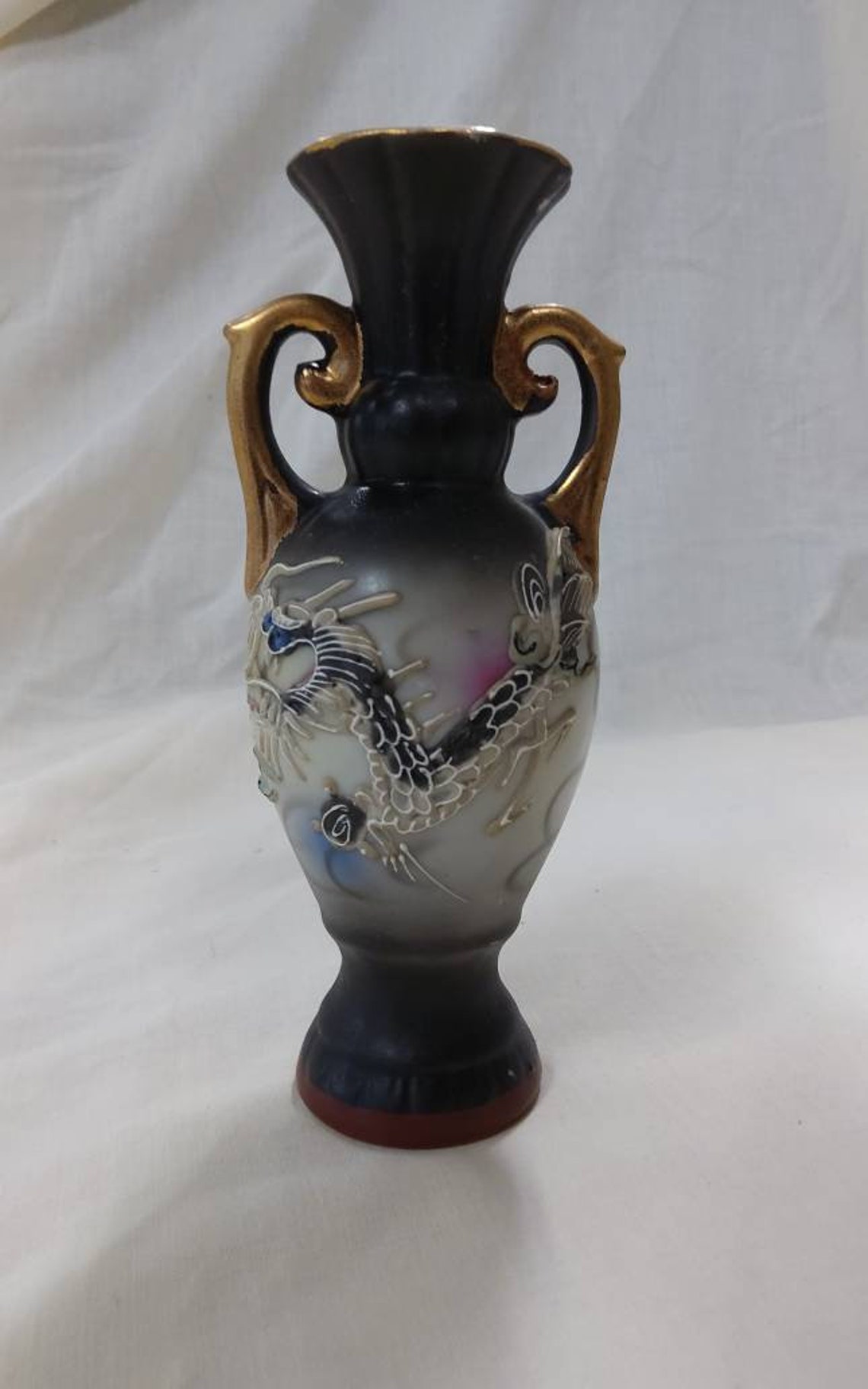 DRAGONWARE VASE Black Design With Double Gold Handles From - Etsy