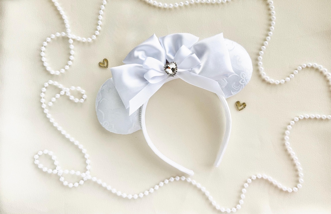 Bride Minnie Ears | Elegant White Bridal Ears | Wedding Mickey Ears ...
