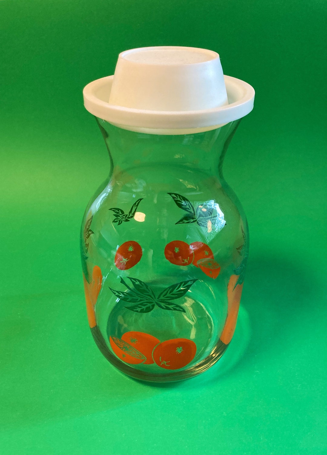 Vintage Glass Orange Juice Container/jug With Orange/leaf Design With ...