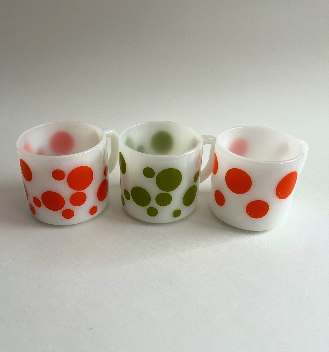 Set of 3 Federal Glass Polka Dot Mugs 2 Orange 1 Green - Etsy