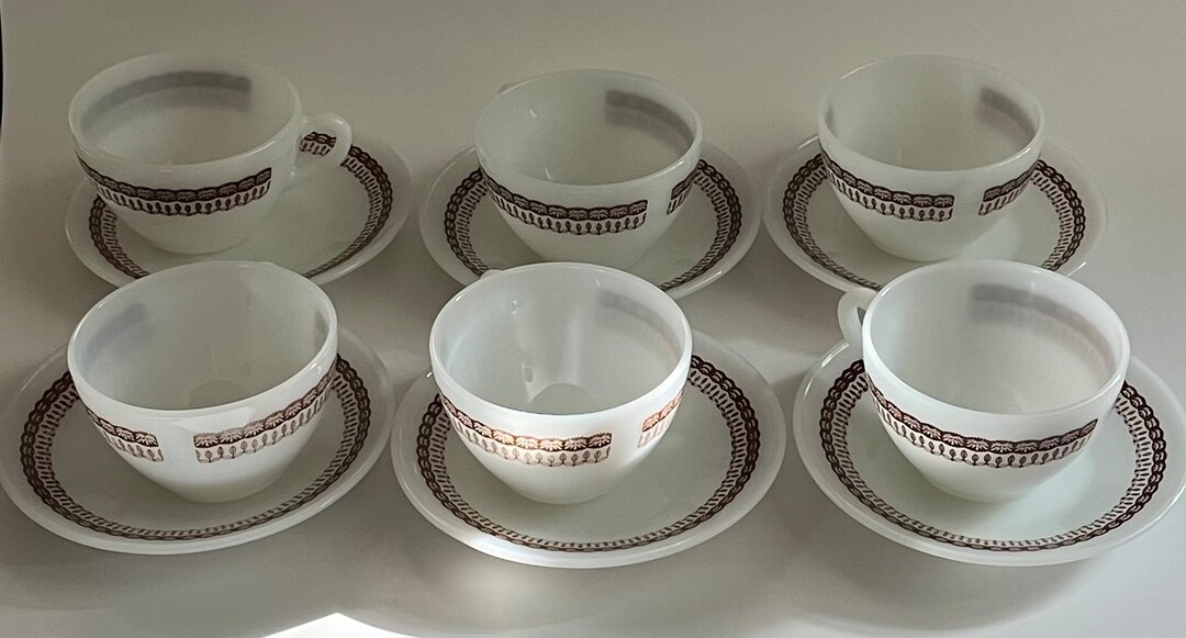 Set of 6 Termocrisa Milk Glass Cups and Saucers With Floral Print - Etsy