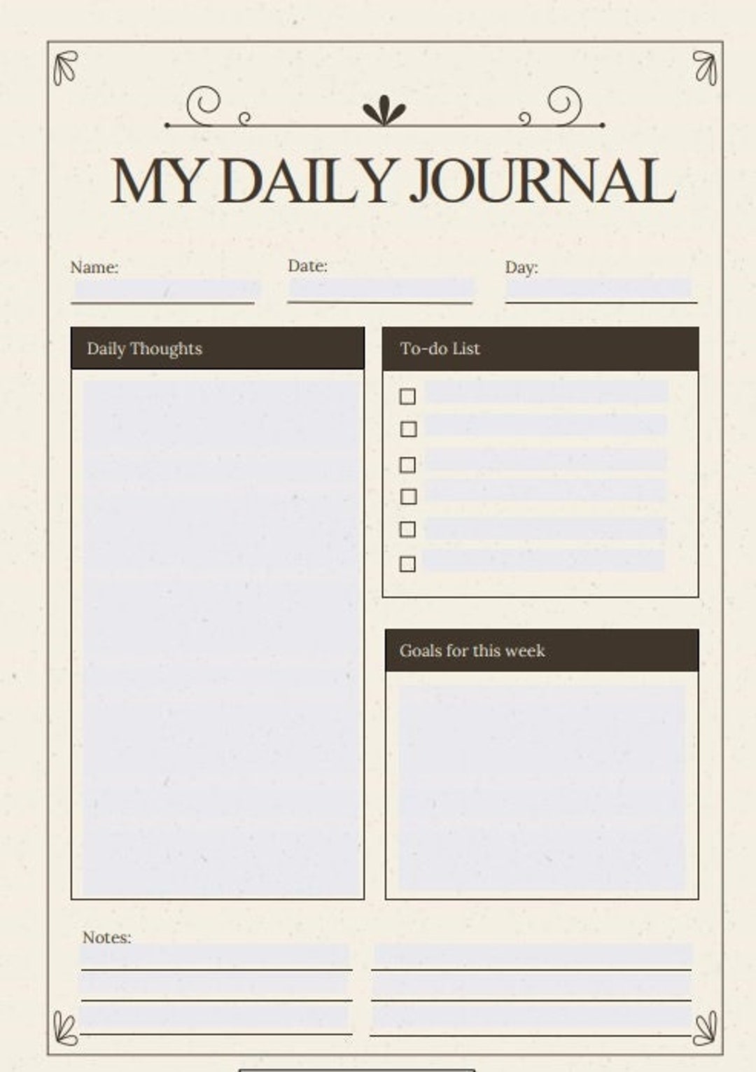 PDF Fillable - My Daily Journal - Etsy