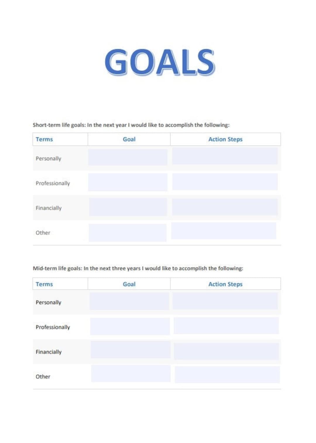 PDF FILLABLE - Goal Sheet - Etsy