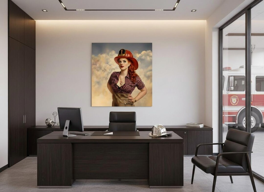 Retro Pin up Firefighter Girl Wall Art | Vintage Firehouse Pride Canvas ...