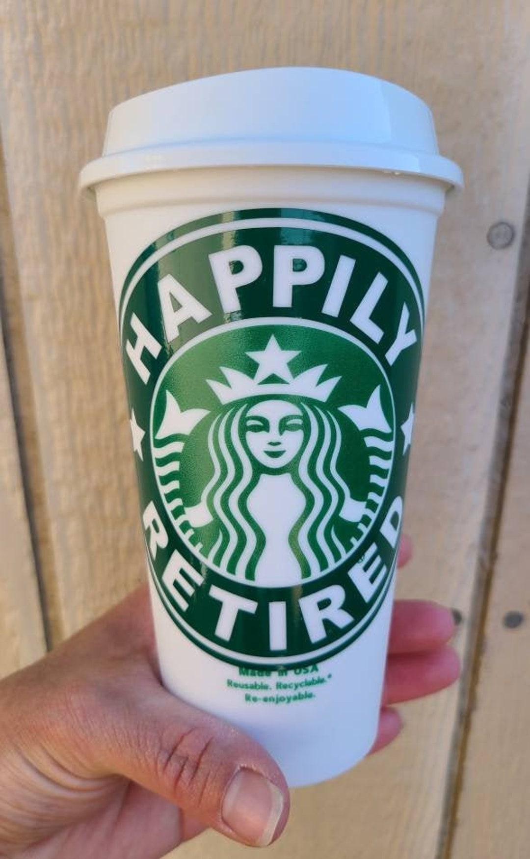 Happily Retired Starbucks Personalized Hot Cup With Lid- Customizable ...