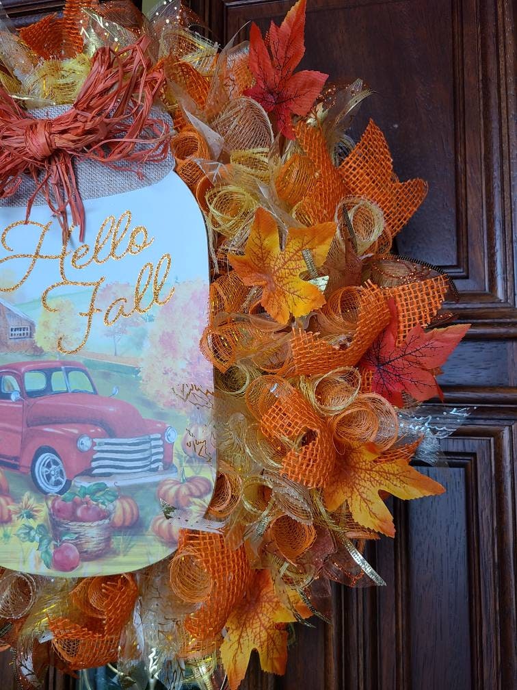 Happy Fall Mesh and Ribbon Wreath Autumn Deco Mesh Wreath - Etsy