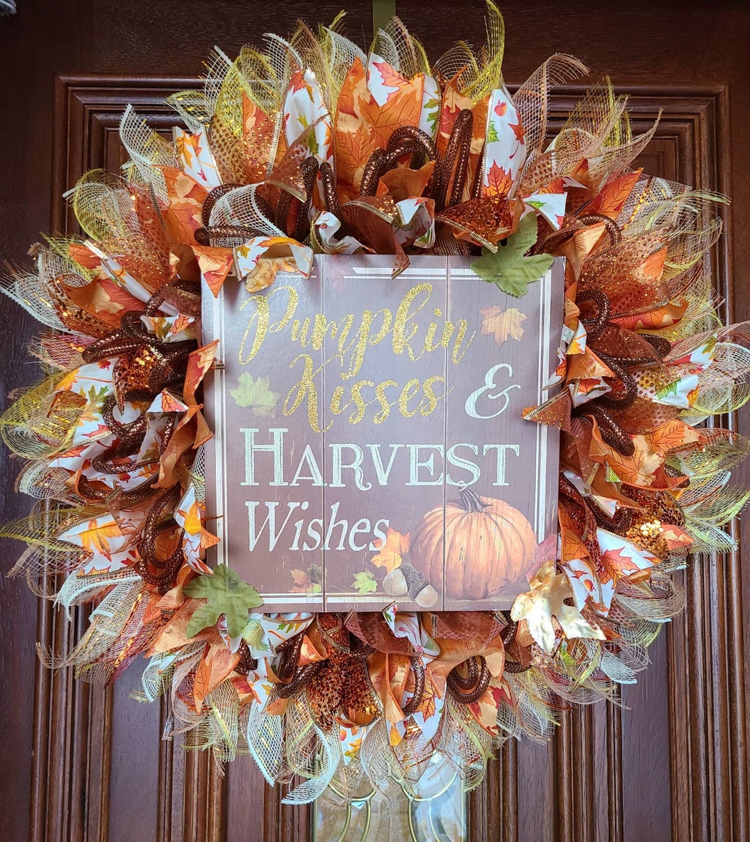 Autumn Mesh and Ribbon Wreath- Fall Deco Mesh Wreath- Holiday Wreath ...