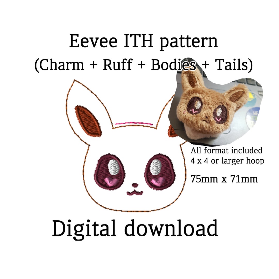 Eevee Pokemon ITH Charm Plush Pattern Key Chain Embroidery File Files ...