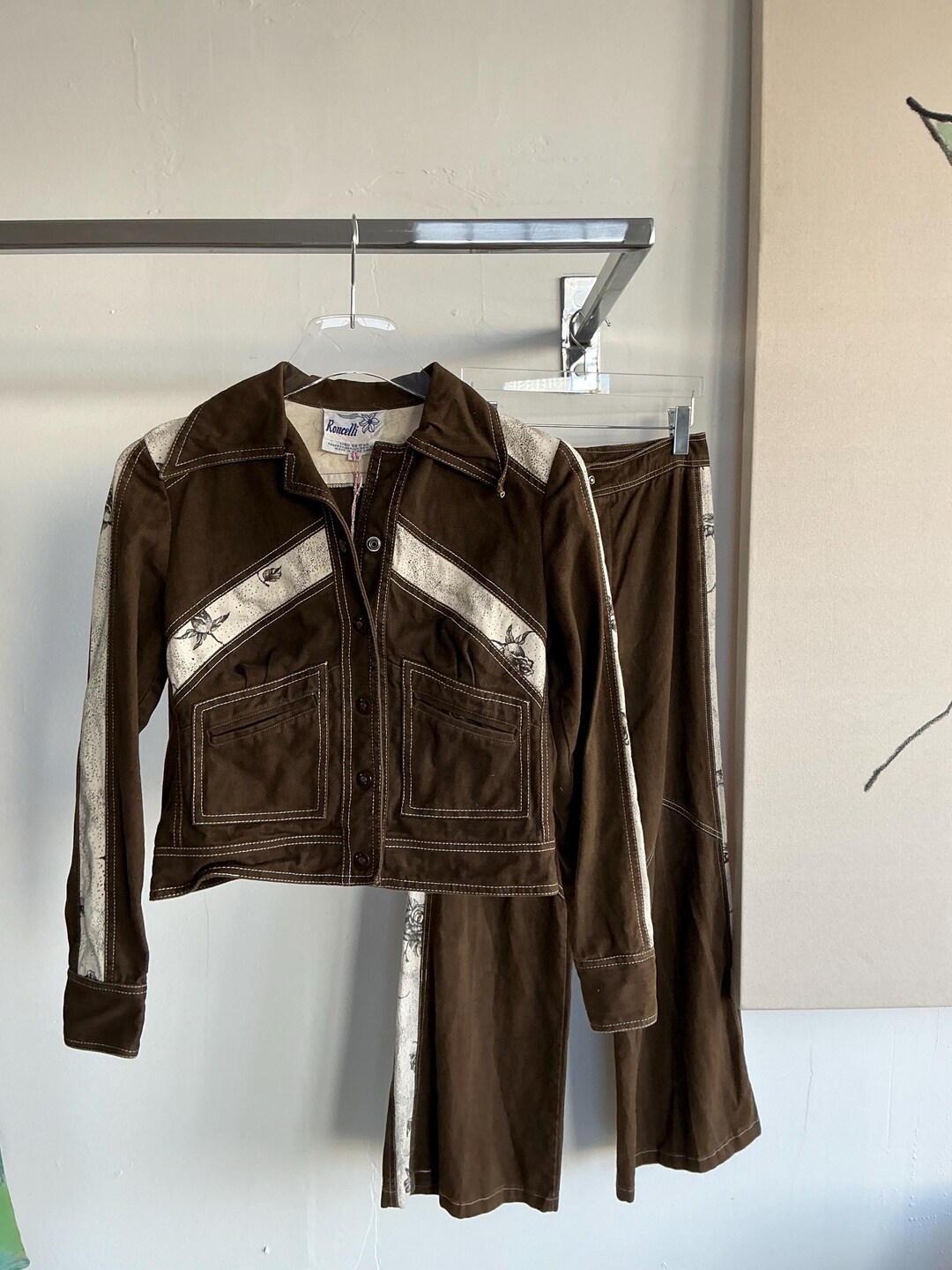 Roncelli Brown Floral Jacket and Pant Set - Etsy