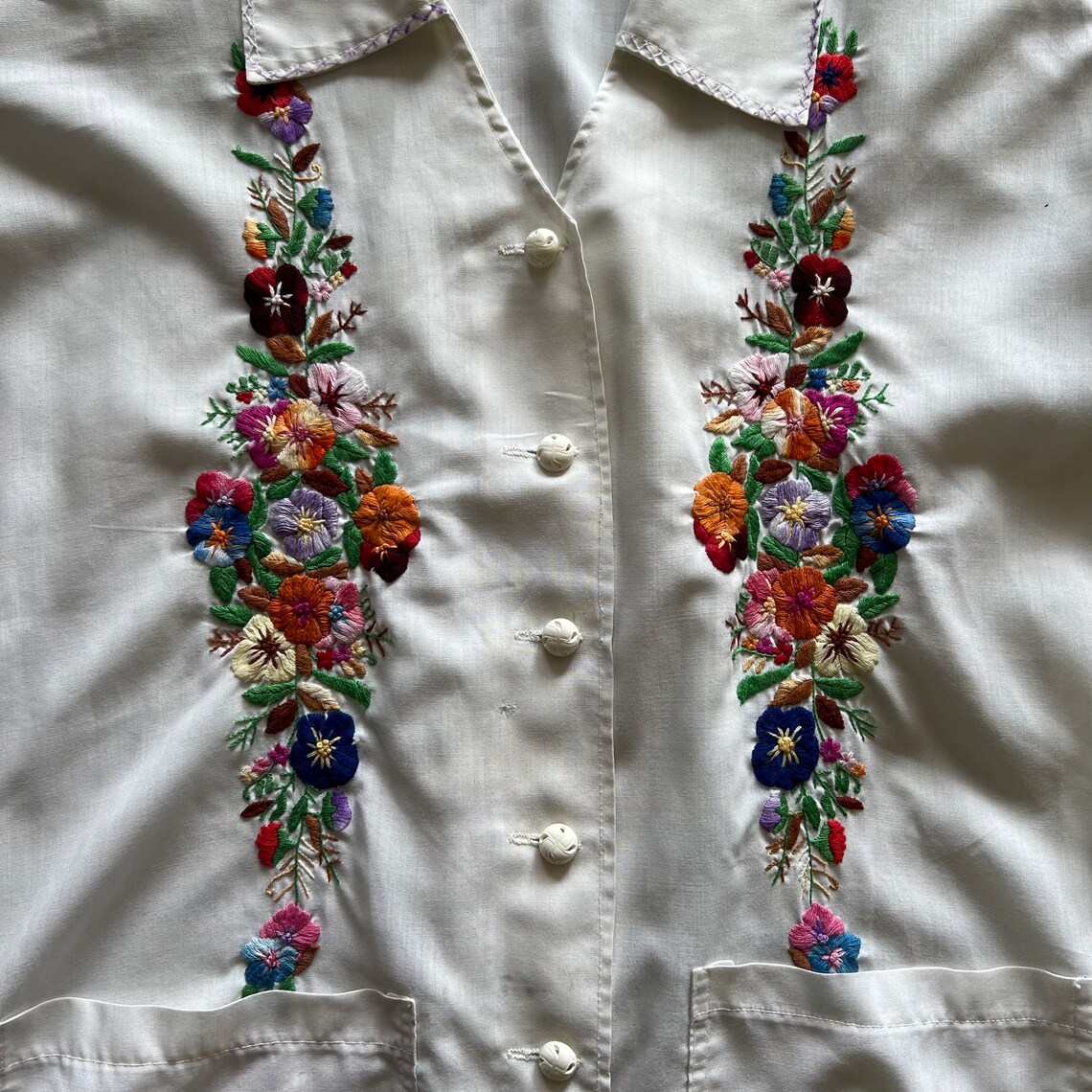 Short Sleeve Embroidered Flower Button Up - Etsy