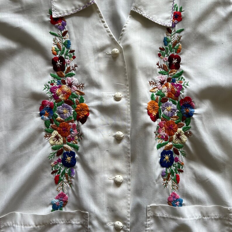 Short Sleeve Embroidered Flower Button Up - Etsy