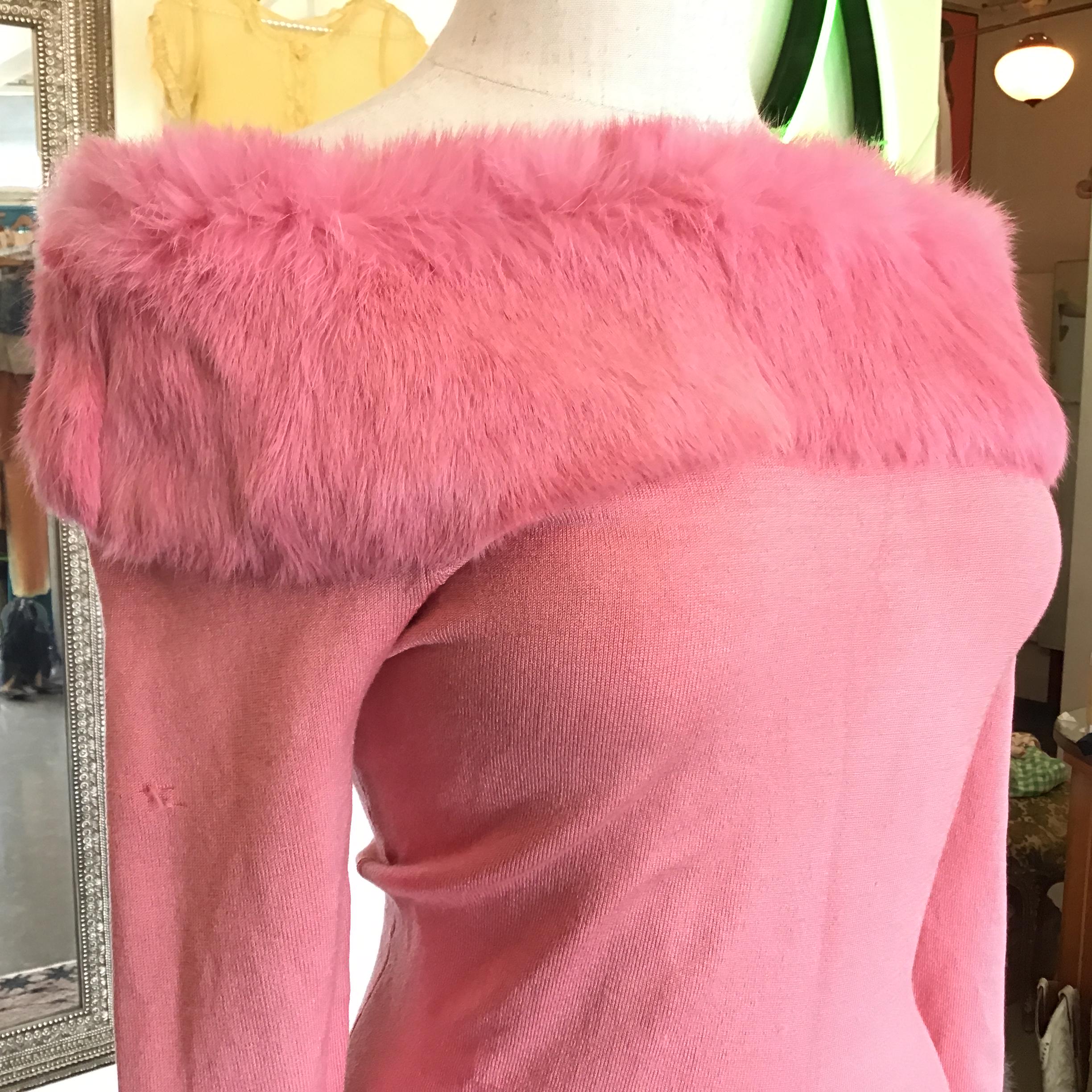 Bebe Pink Fur off the Shoulder Sweater - Etsy