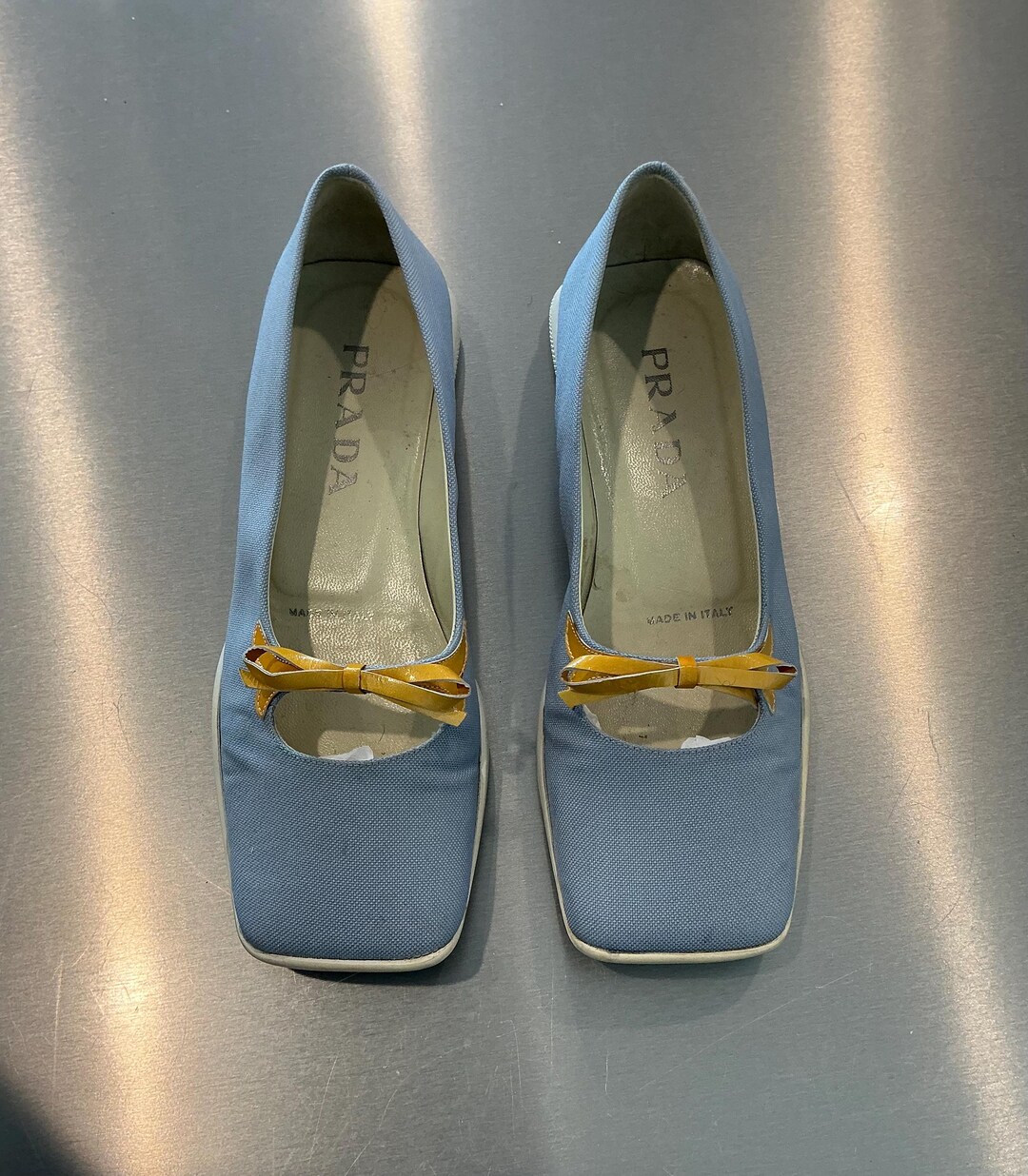 PRADA Baby Blue Flats W/ Yellow Bow - Etsy