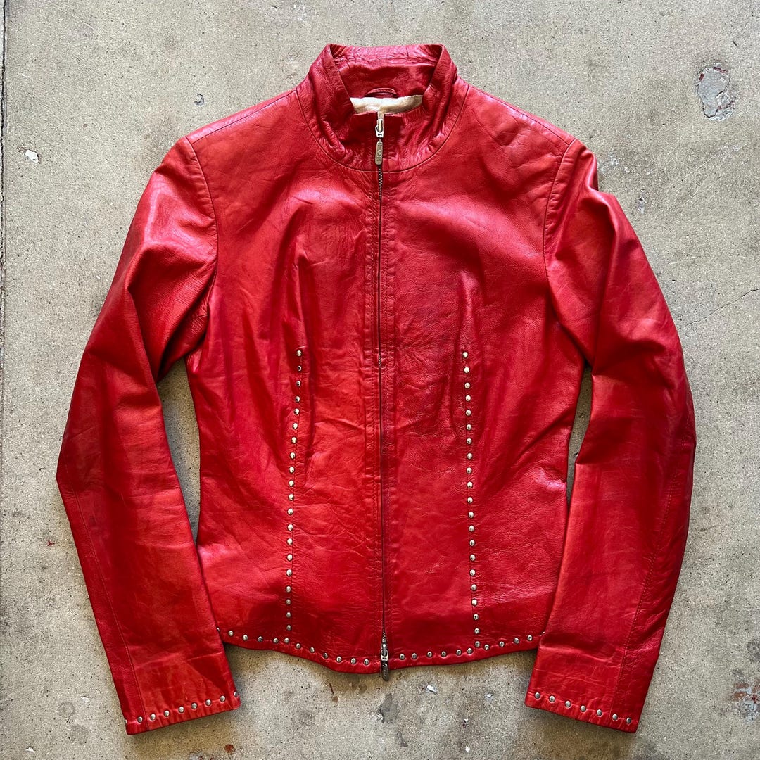 Red Studded Leather Jacket - Etsy