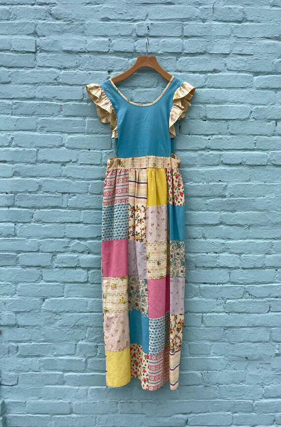 1960s Patchwork Dress 60s Pinafore Hippie Clothing Vi… - Gem