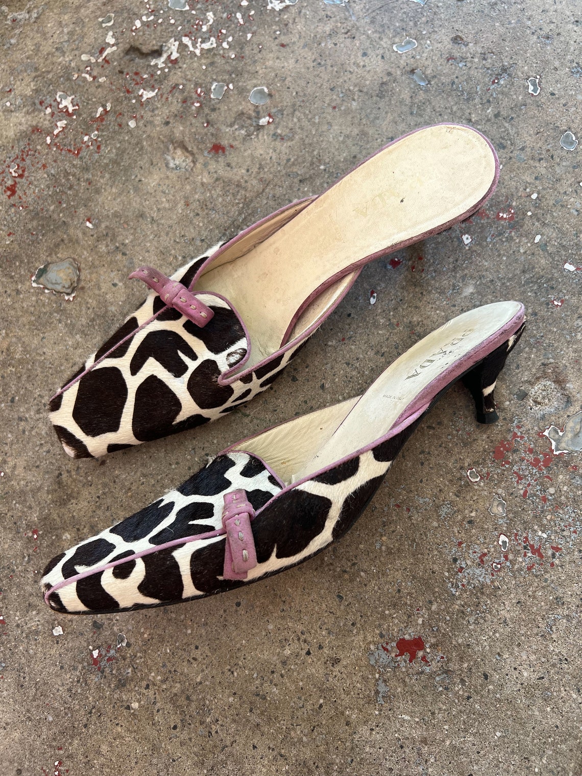 Prada Cow Print Kitten Heel Mules - Etsy