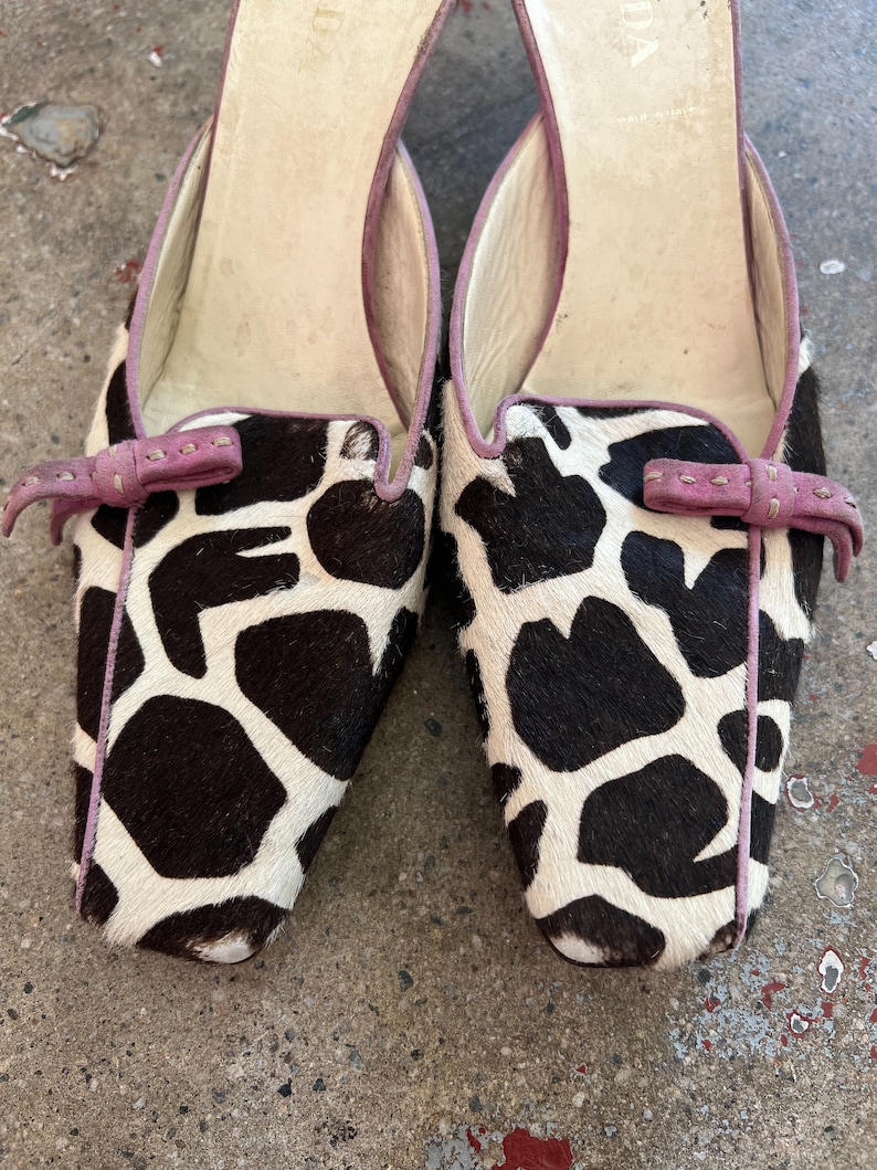 Prada Cow Print Kitten Heel Mules - Etsy