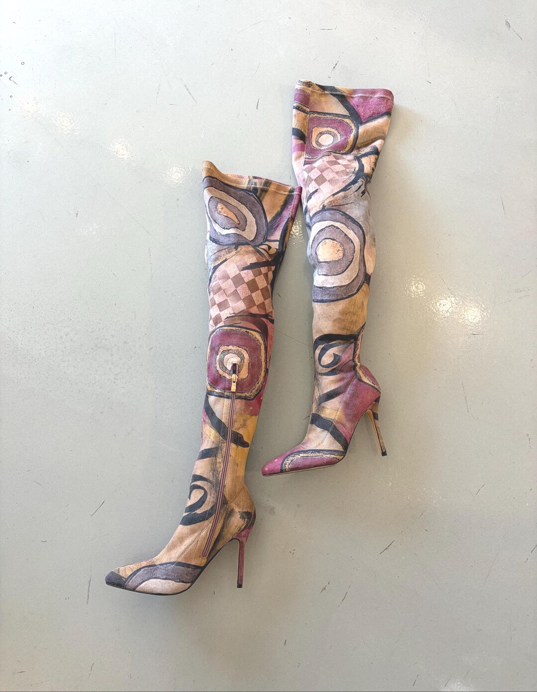 Abstract Painted Suedette Thigh-high Heeled Boots - Etsy