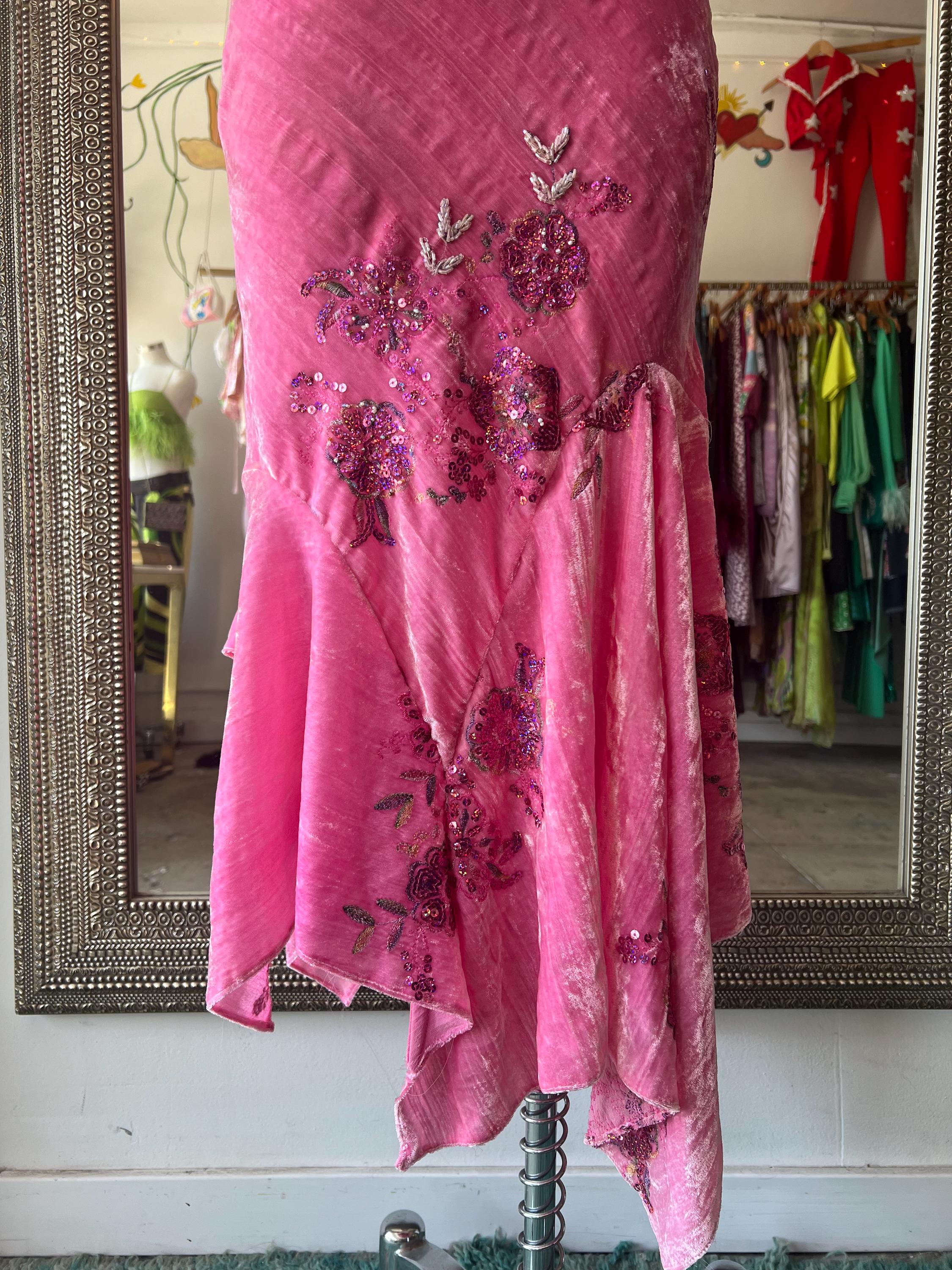 Pink Velvet Floral Sequin Dress - Etsy
