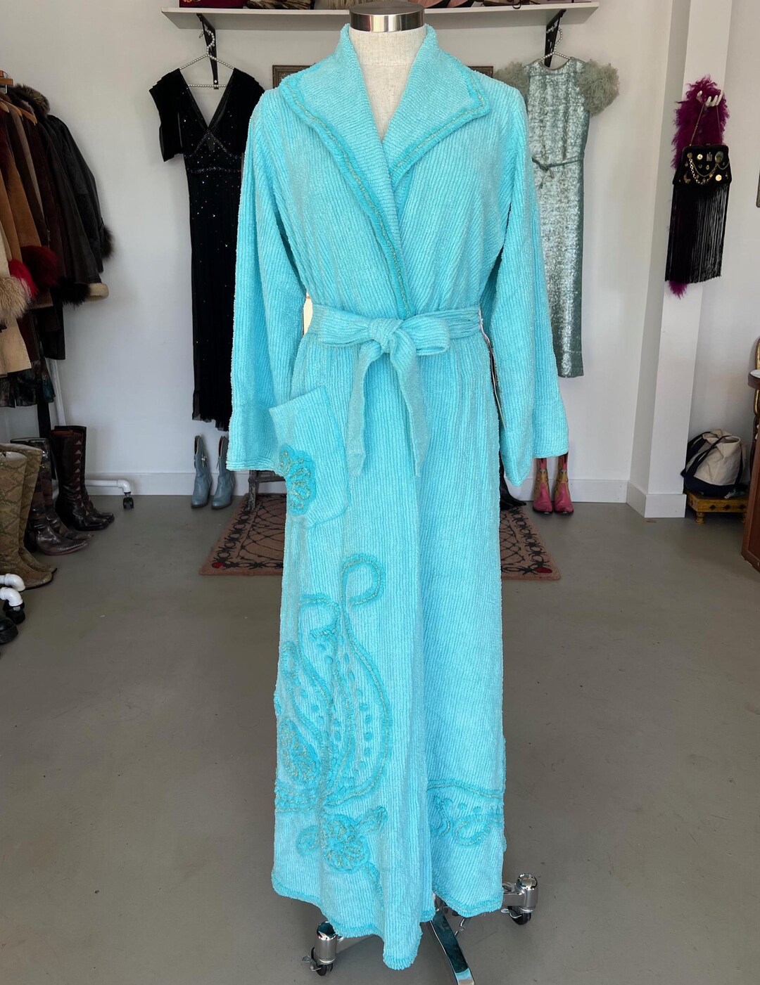 Deadstock 40's Turquoise Chenille Bathrobe - Etsy