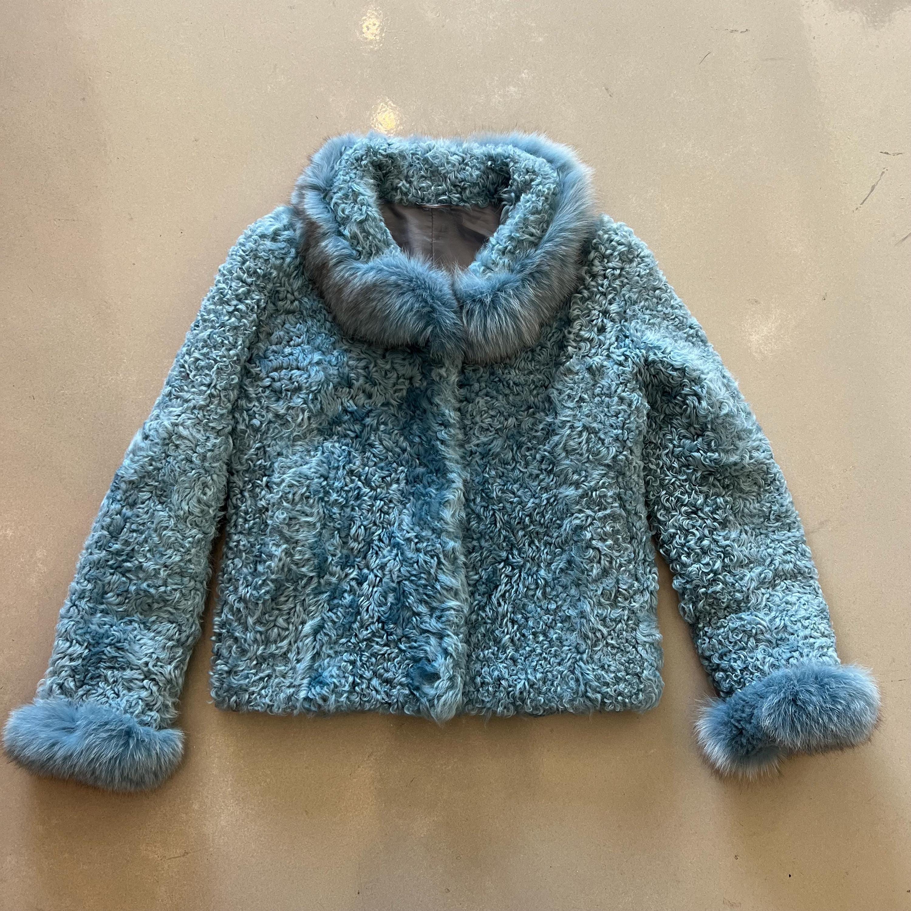 Blue Curly Lamb Fur Jacket With Fluffy Collar & Cuffs - Etsy