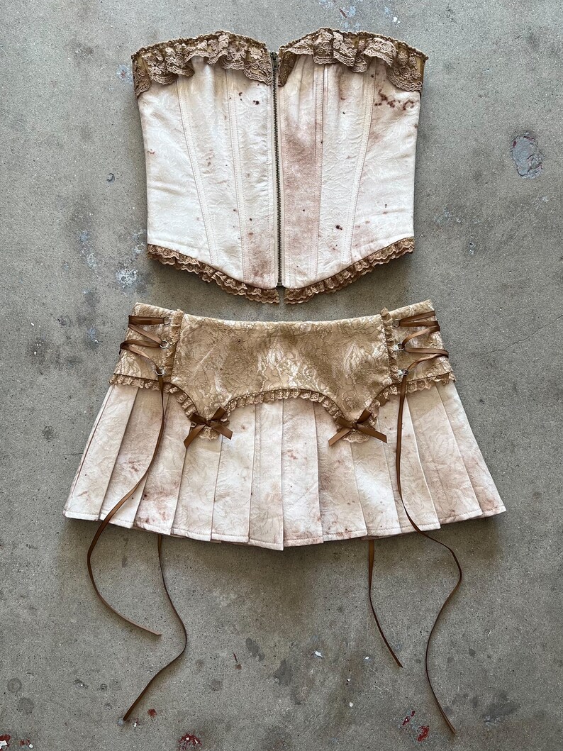 Lace and Ribbon Corset and Mini Skirt Set - Etsy