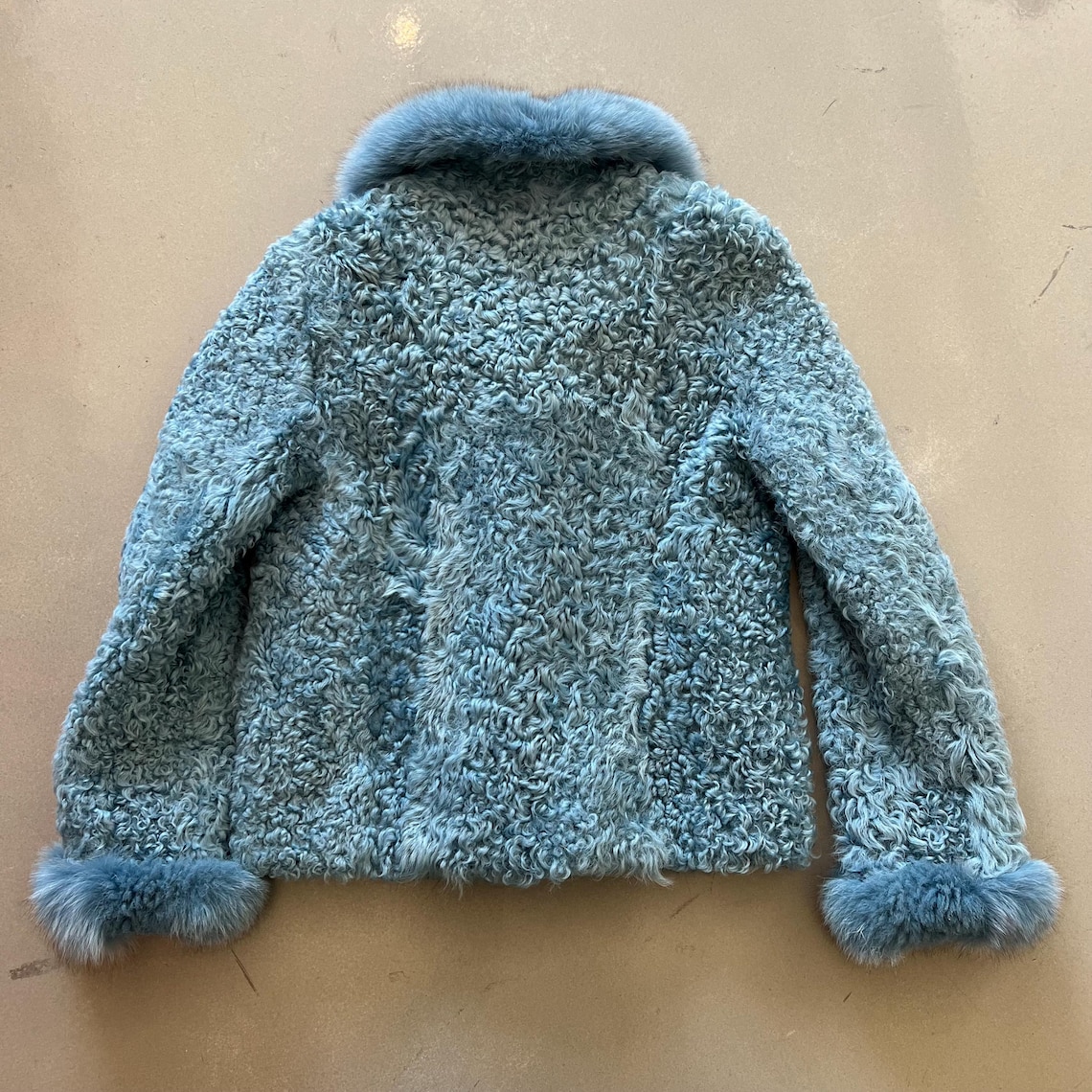 Blue Curly Lamb Fur Jacket With Fluffy Collar & Cuffs - Etsy