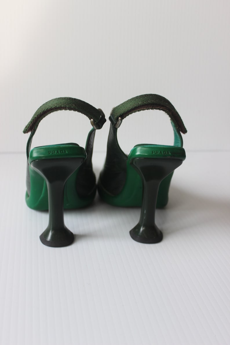 PRADA Forest Green Leather Heels With Leaf& Acorn F/W 1999 | SIZE 35 1/ ...