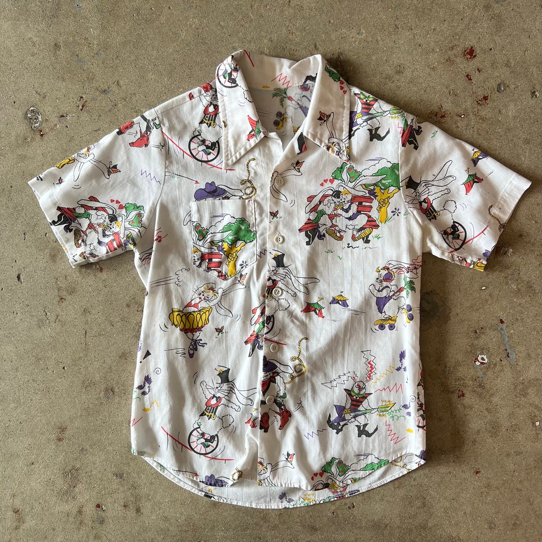 80s Cartoon Rabbit Print Short Sleeve Button Up - Etsy