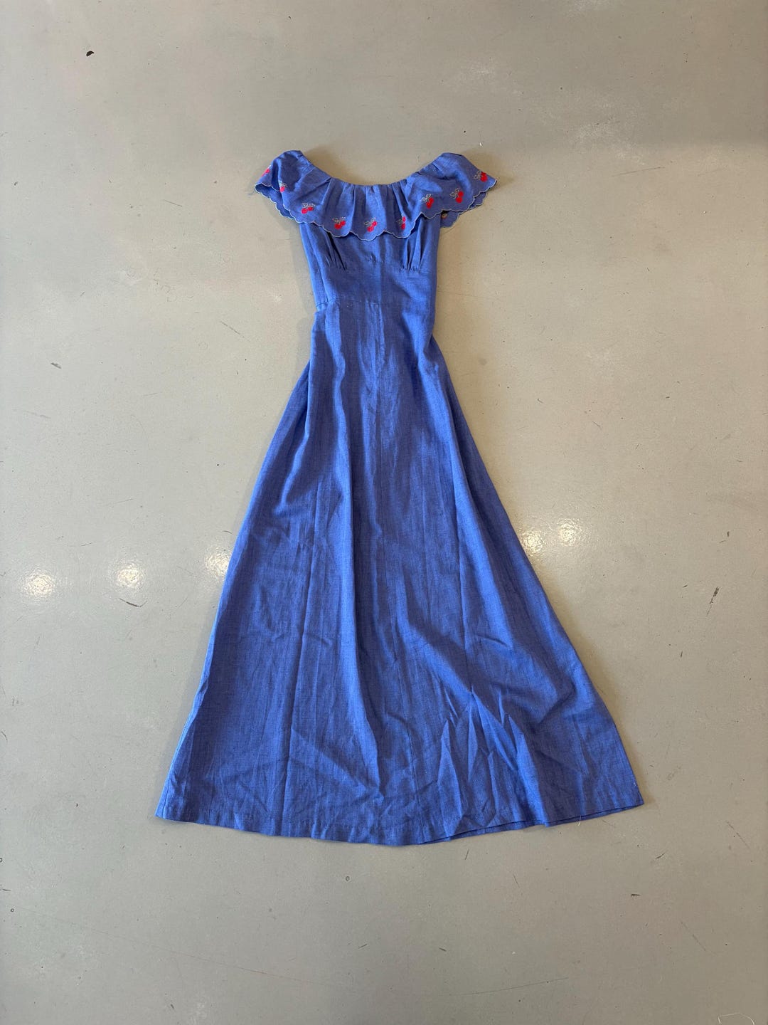 Nancy B Los Angeles Blue Denim Cherry Embroidered Wrap Maxi Dress - Etsy