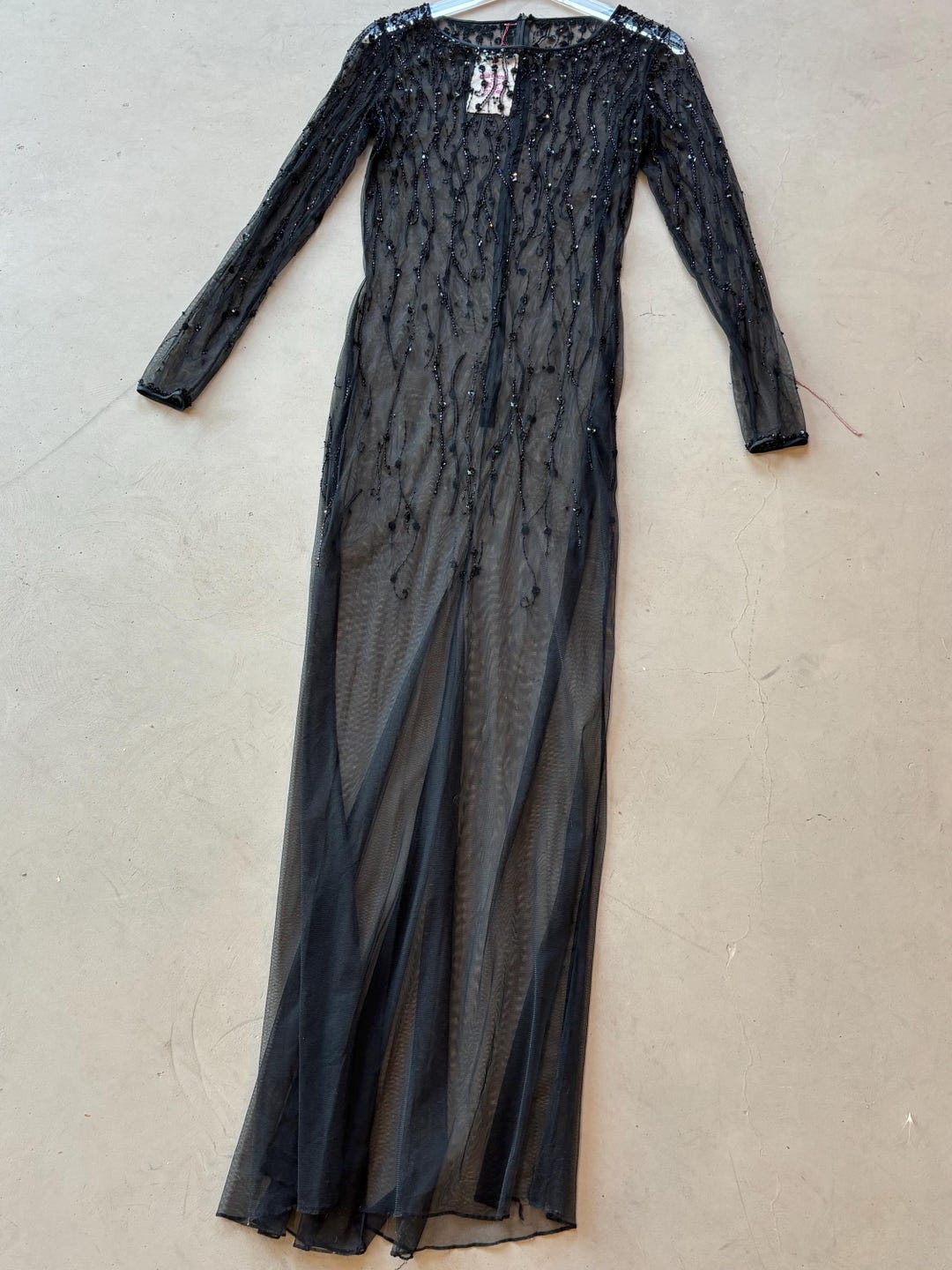 Black Beaded Mesh Overlay Dress - Etsy