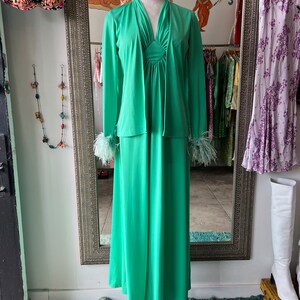 Vintage Green Dress With Matching Feather Trim Jacket - Etsy