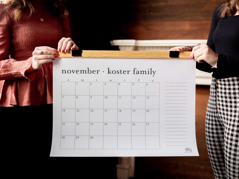 Large Personalized Monthly Wall Calendar With Wood Hanger 12 - Etsy