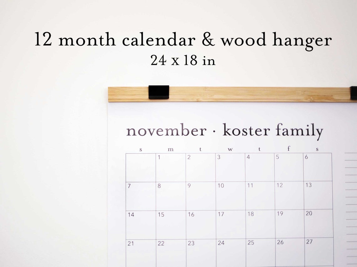 Large Personalized Monthly Wall Calendar With Wood Hanger 12 - Etsy