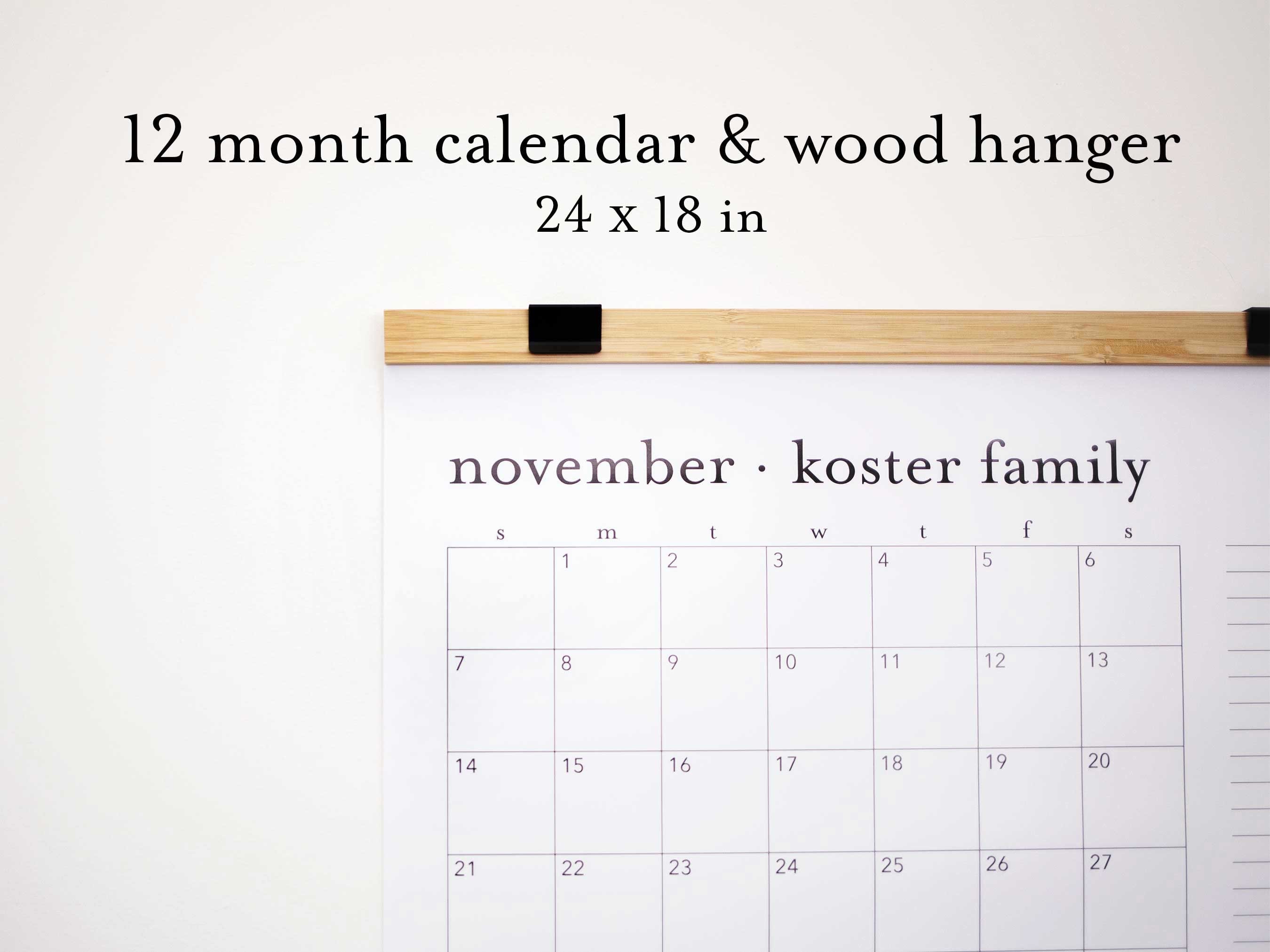 Large Personalized Monthly Wall Calendar With Wood Hanger - 12 Months ...