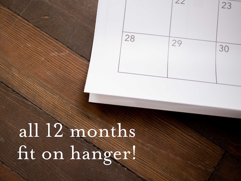 Large Personalized Monthly Wall Calendar With Wood Hanger - 12 Months ...