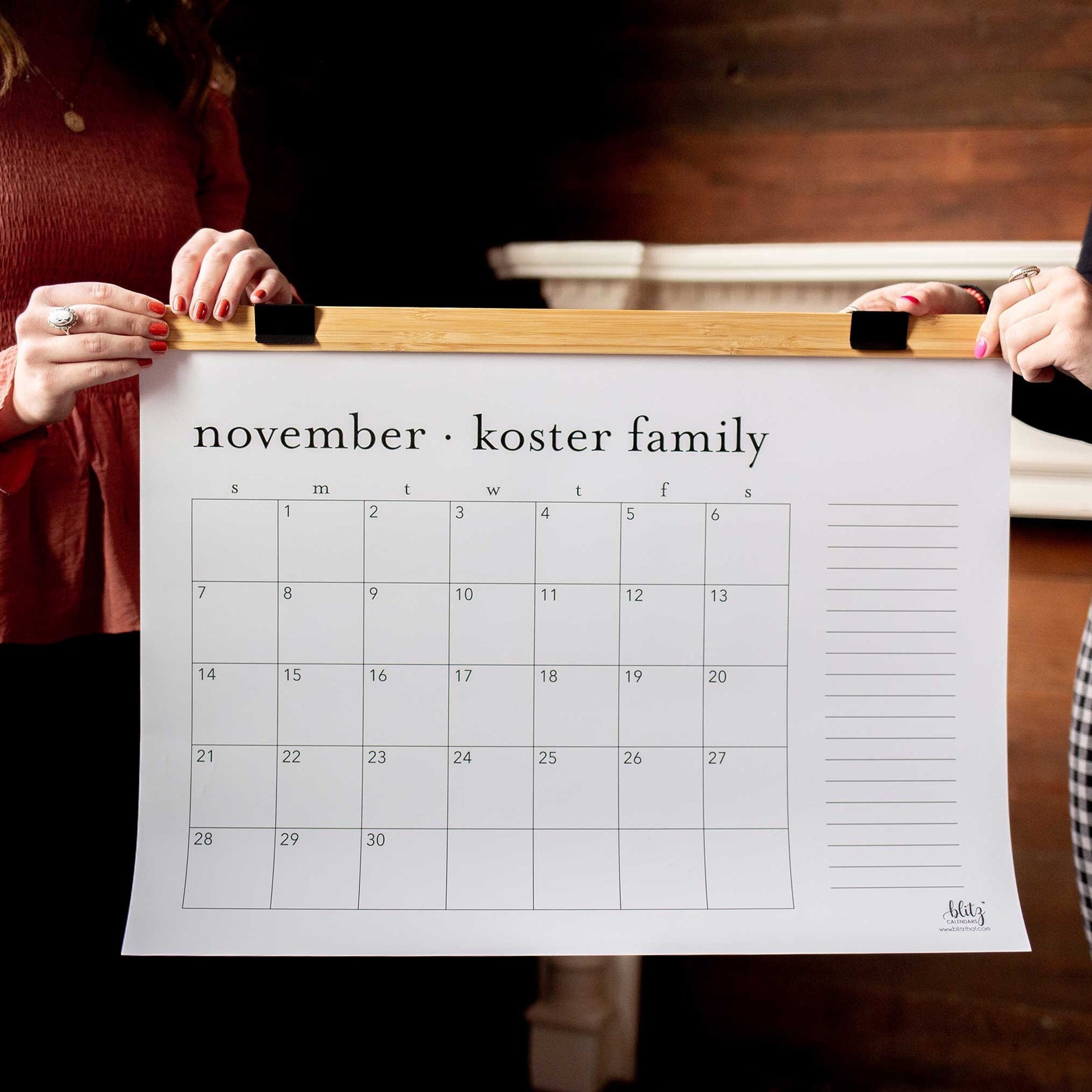 Large Personalized Monthly Wall Calendar With Wood Hanger 12 Months ...