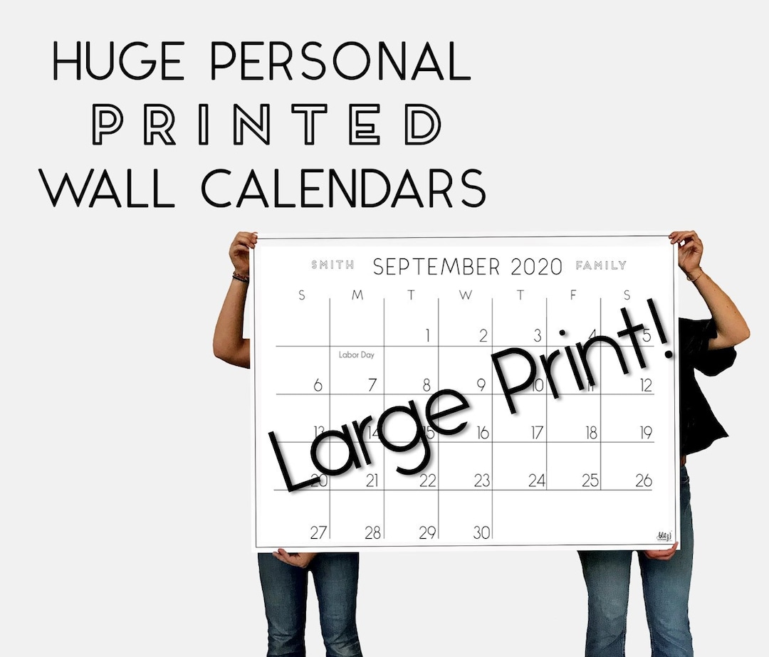 Large Print Personalized Wall Calendar: Monthly Planner (24x16, 36x24 ...