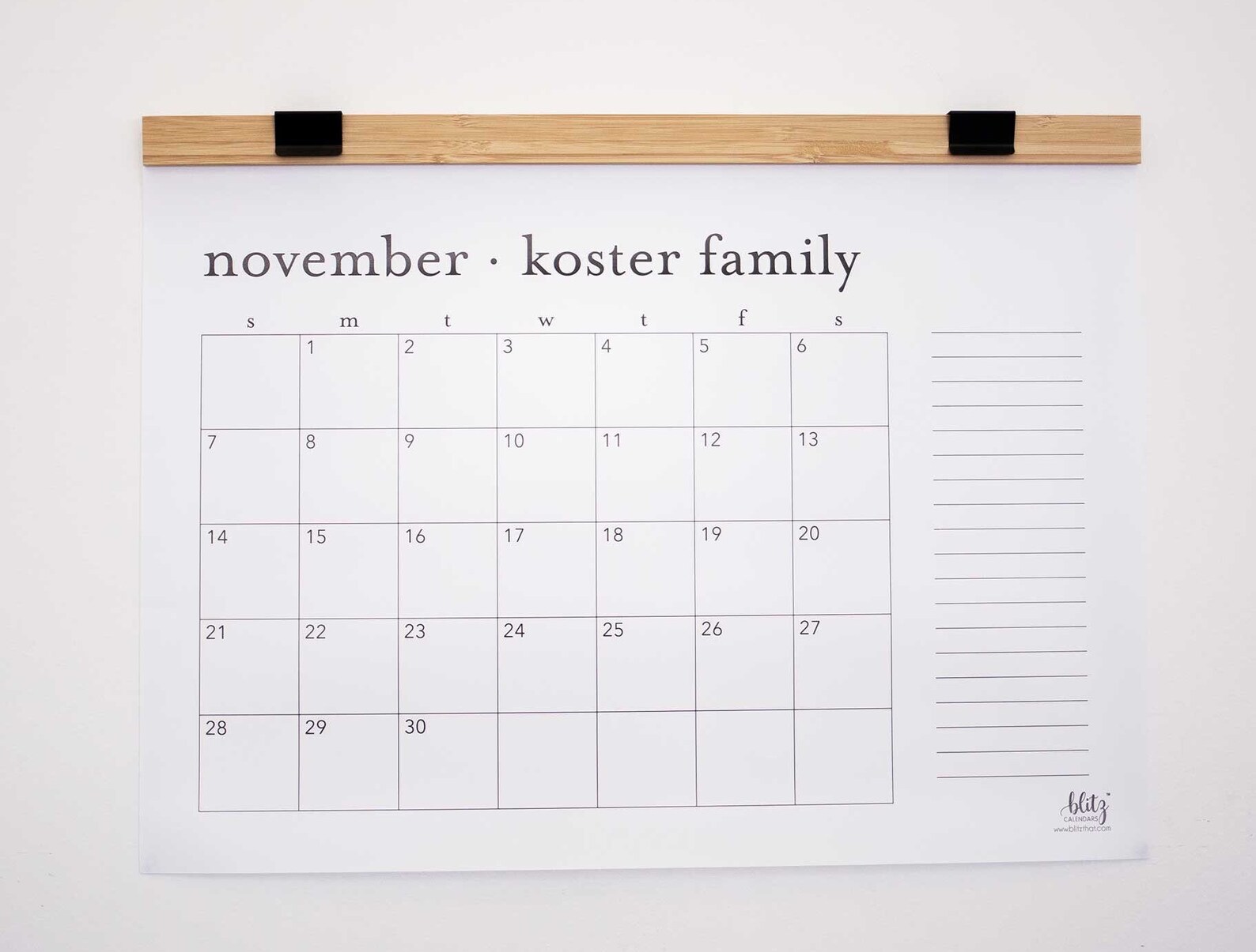 Large Personalized Monthly Wall Calendar With Wood Hanger - 12 Months ...