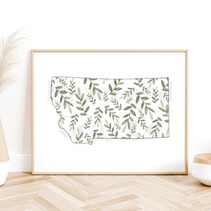 Montana State Greenery Watercolor Print, Western Wall Art, Montana Home ...