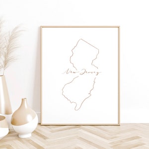 New Jersey State Outline Art Print, New Jersey Home Decor, East Coast ...
