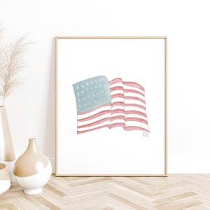 American Flag Watercolor Print Patriotic home decor USA art | Etsy