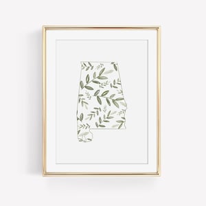 Alabama State Watercolor Greenery Print, Alabama Home Decor, Gift for ...