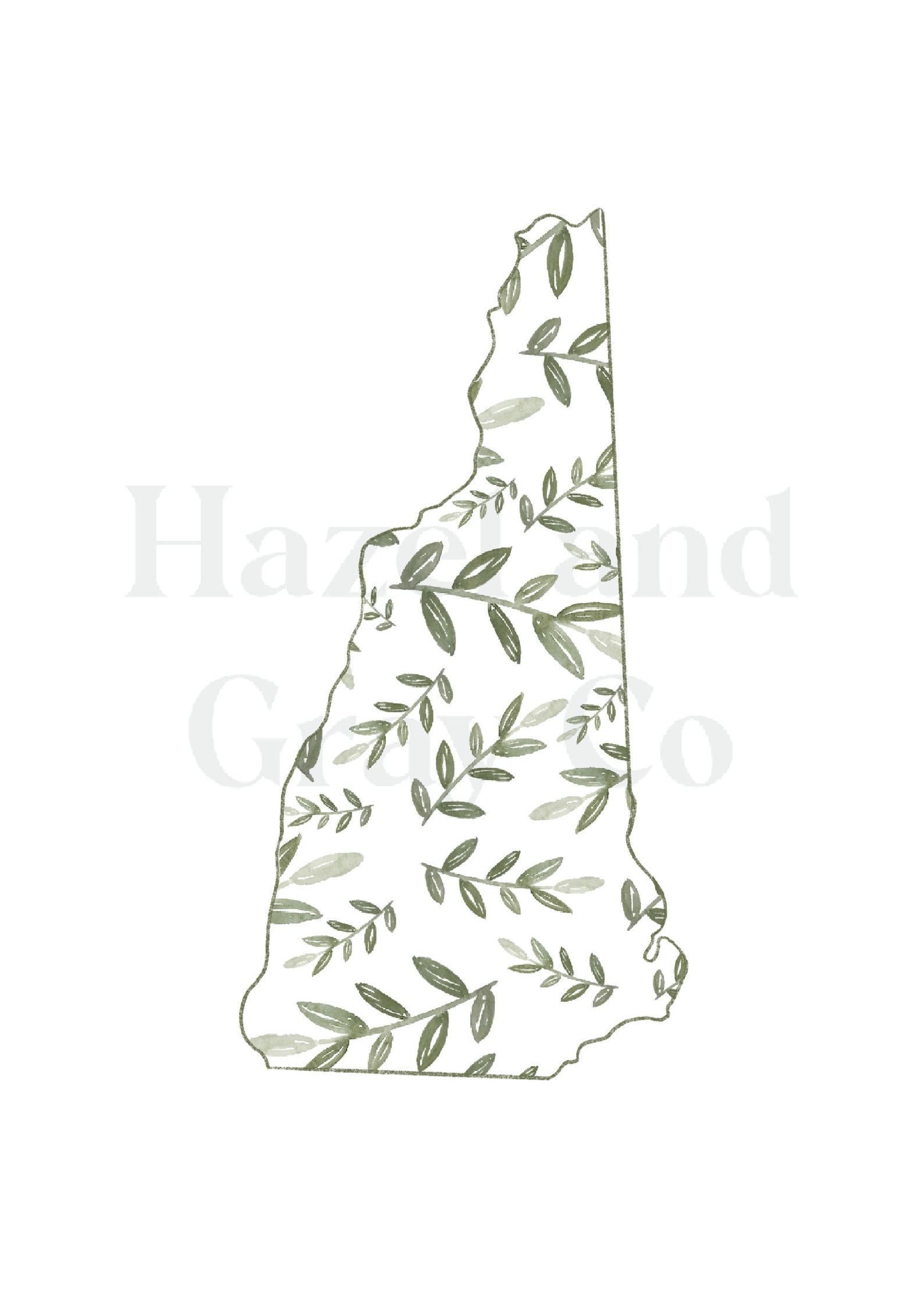New Hampshire Watercolor Greenery State Art Print, Physical Art Print ...