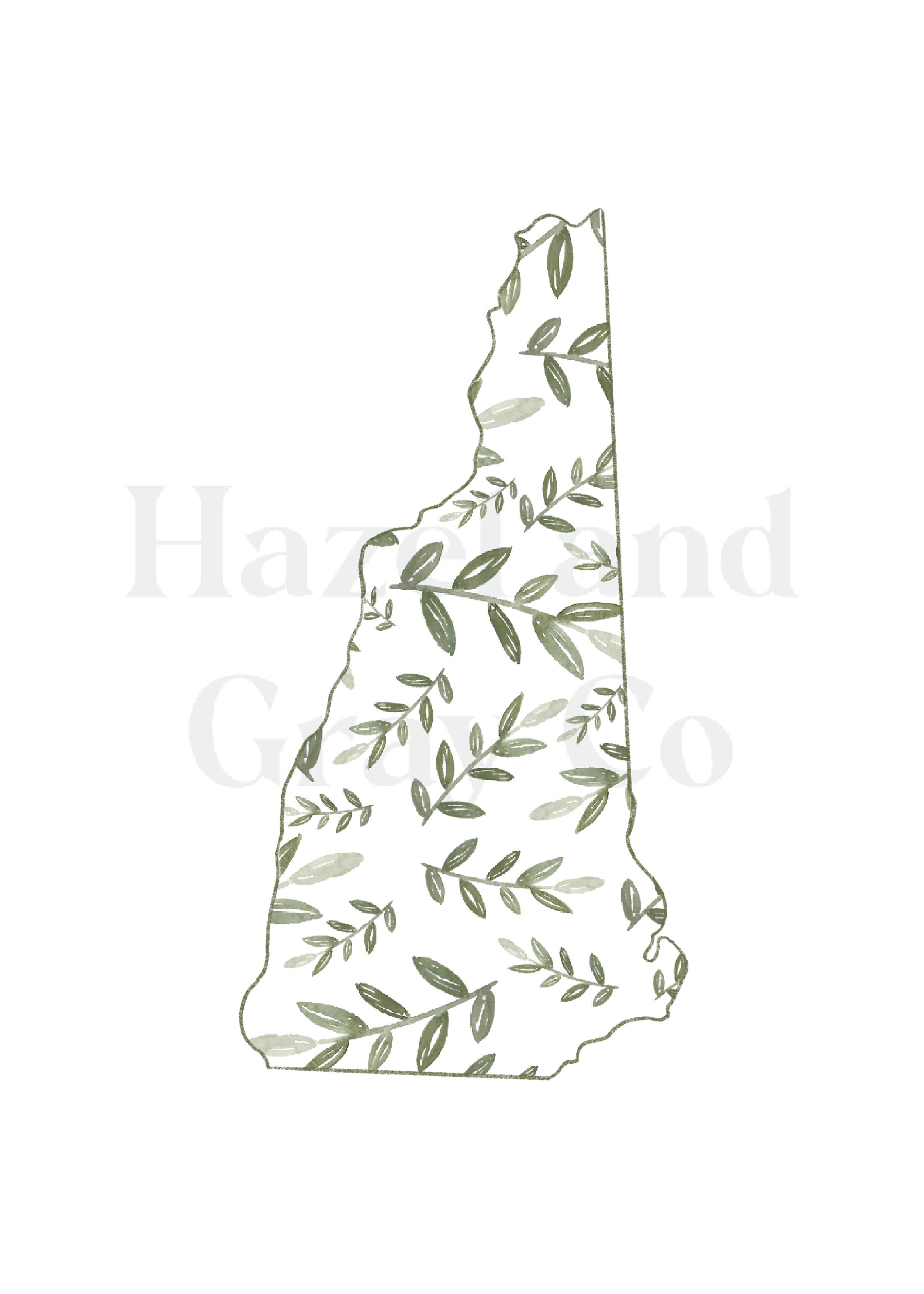 New Hampshire Watercolor Greenery State Art Print, Physical Art Print ...