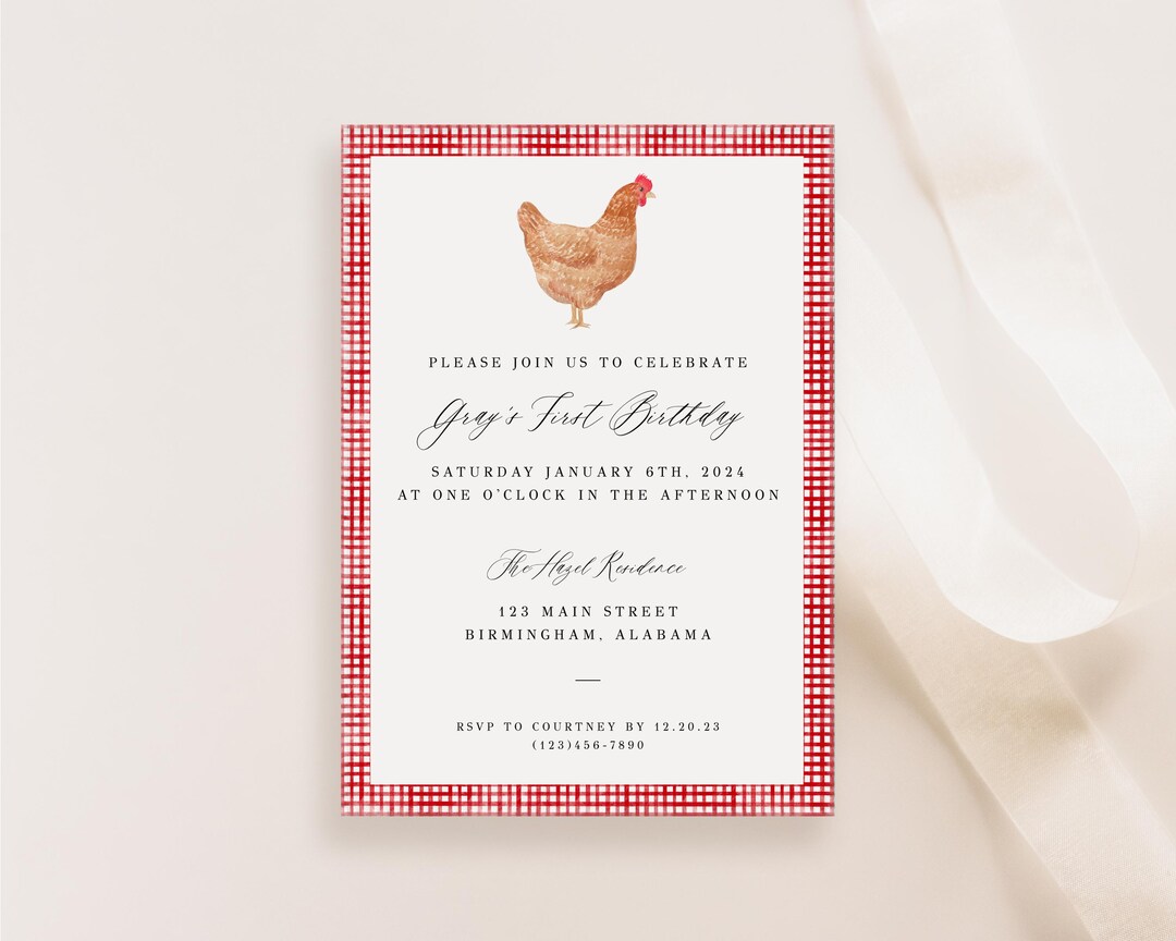 INSTANT DOWNLOAD - Customizable Chicken Birthday Invitation W Red ...