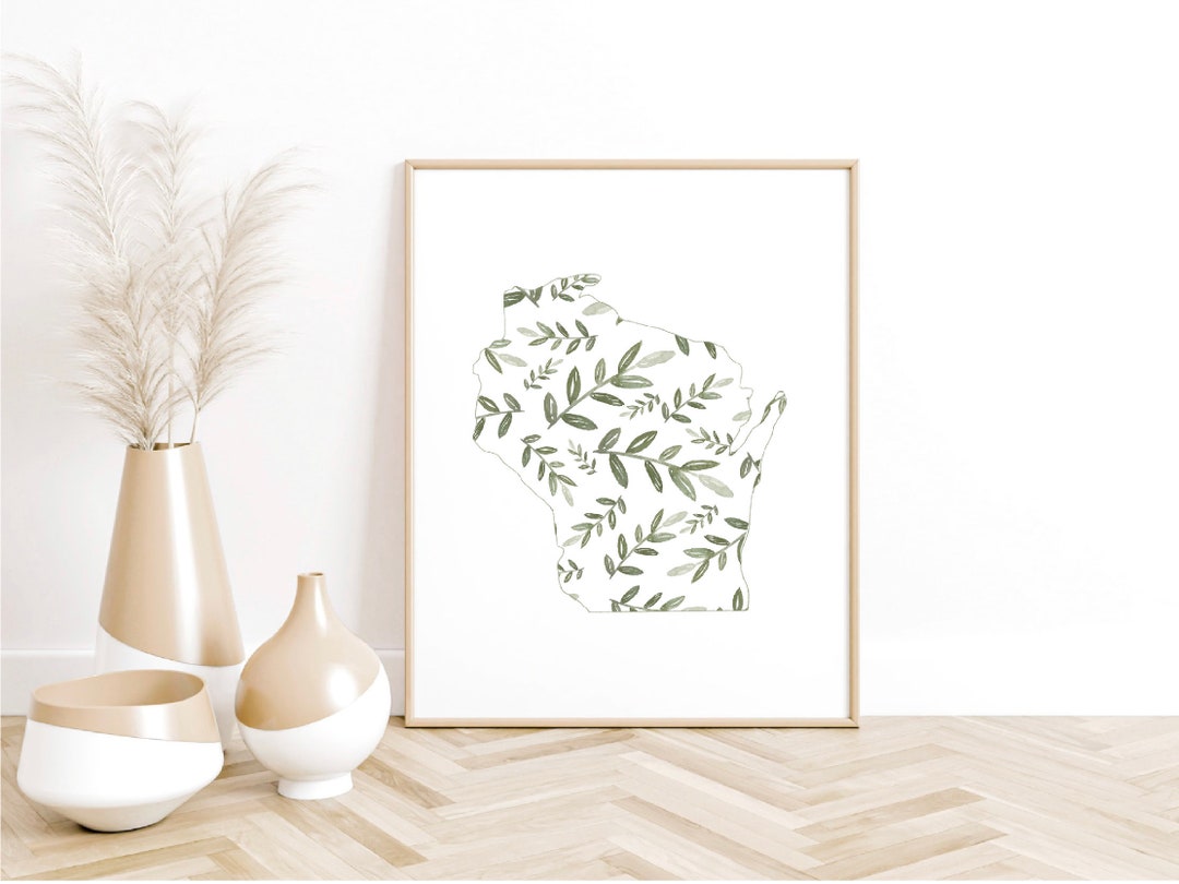 Wisconsin State Greenery Watercolor Print, Gift for Wisconsin Native ...
