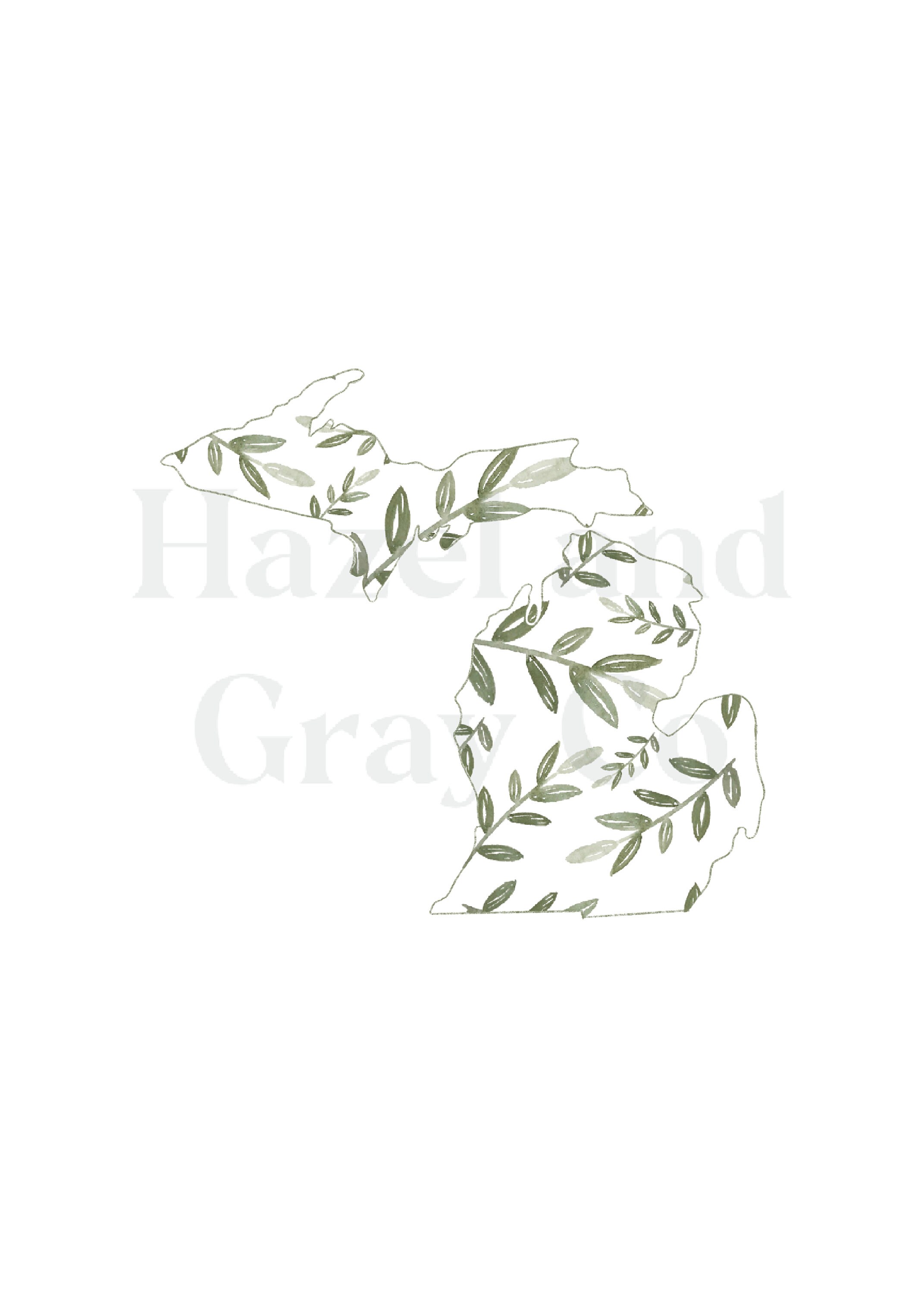 Michigan state watercolor greenery print watercolor paper | Etsy